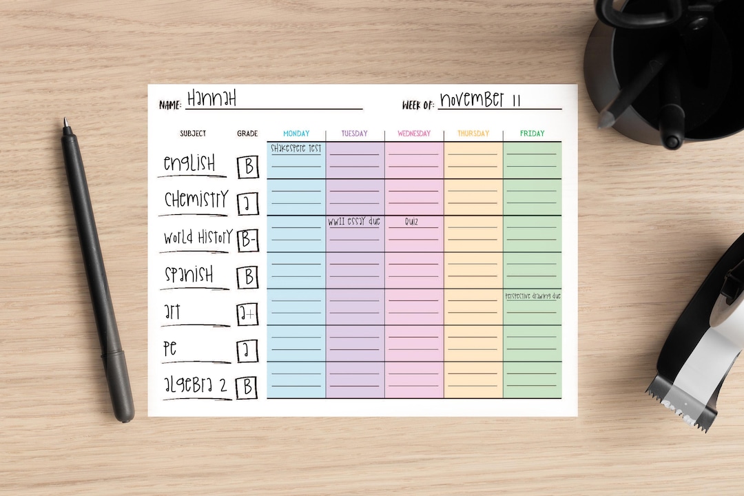 ADHD Pastel Student Planner: Executive Functioning Weekly Class ...