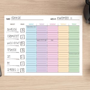 ADHD Pastel Student Planner: Executive Functioning Weekly Class ...