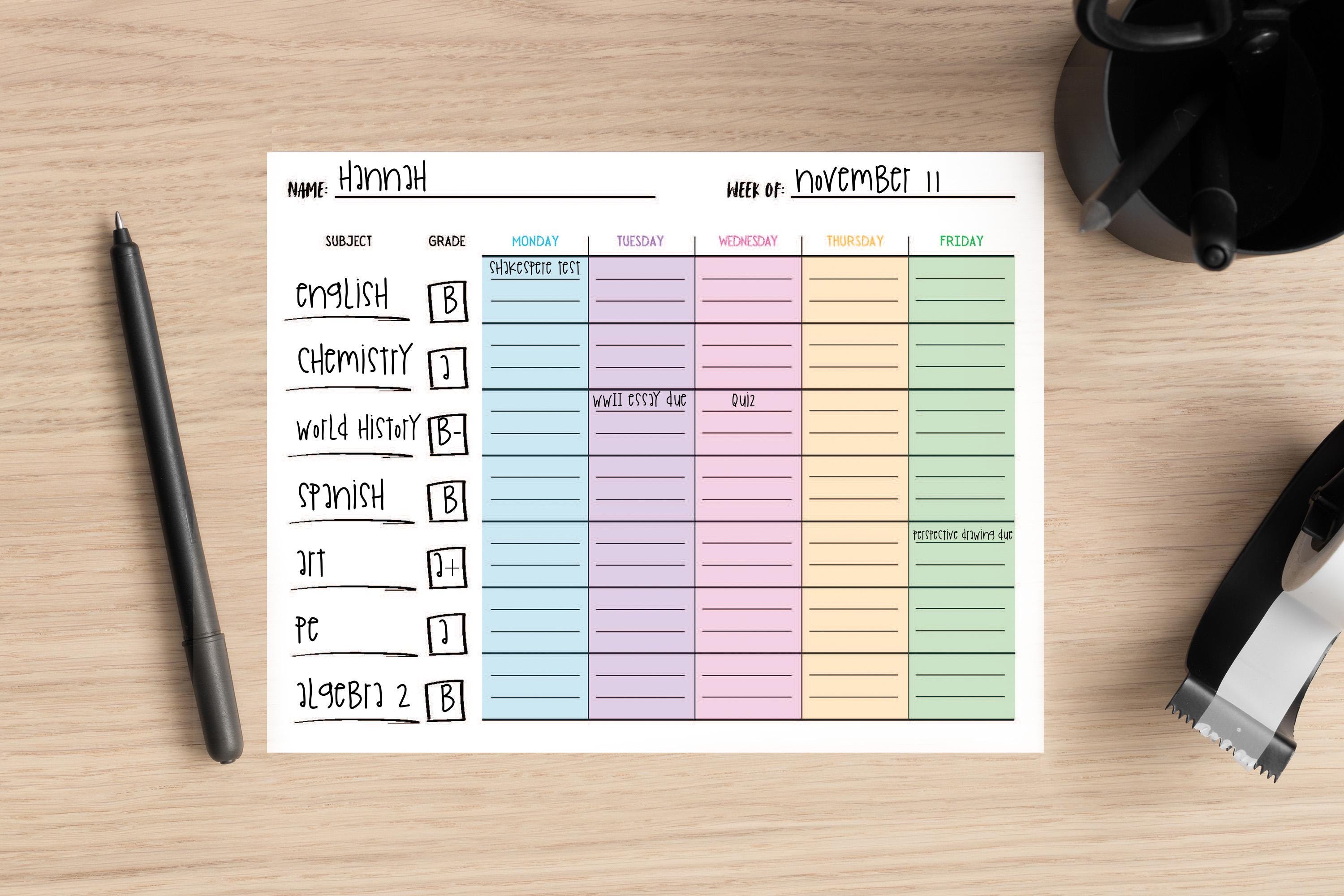 ADHD Pastel Student Planner: Executive Functioning Weekly Class ...