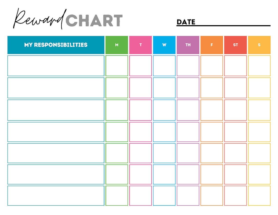 Bright Multi-colored Children's Weekly Reward Chart - Etsy