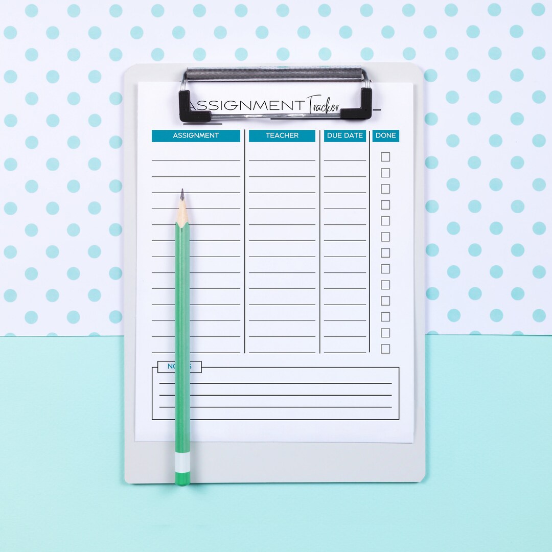 Student Homework and Assignment Tracker - Printable Template for ...