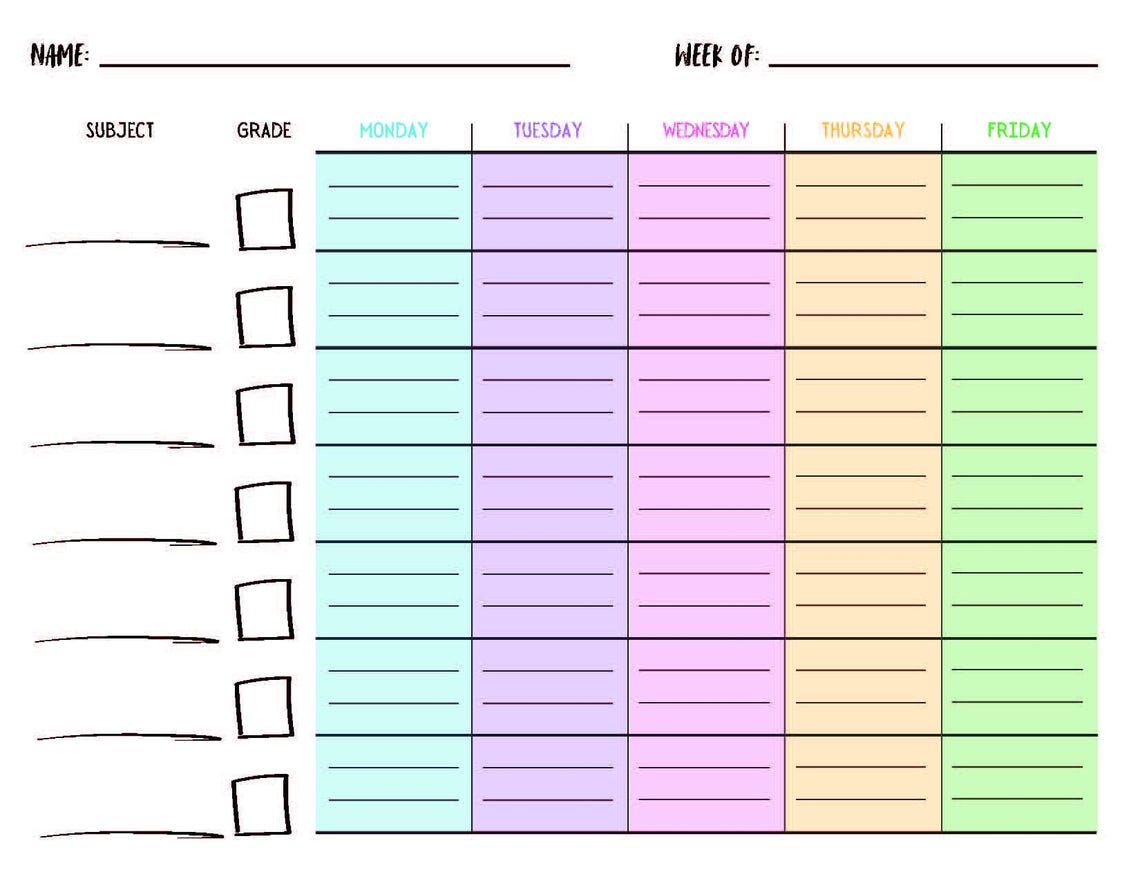 ADHD Pastel Student Planner: Executive Functioning Weekly Class ...