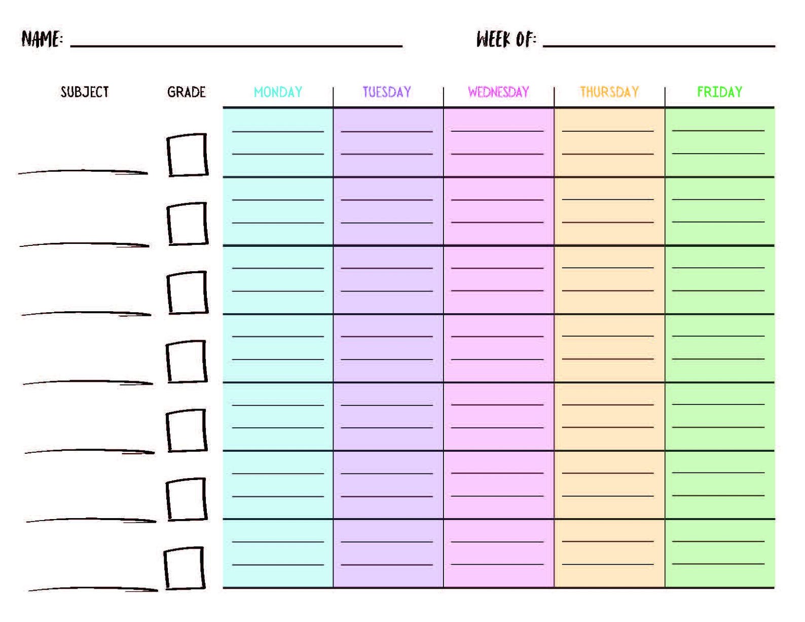 ADHD Pastel Student Planner: Executive Functioning Weekly Class ...