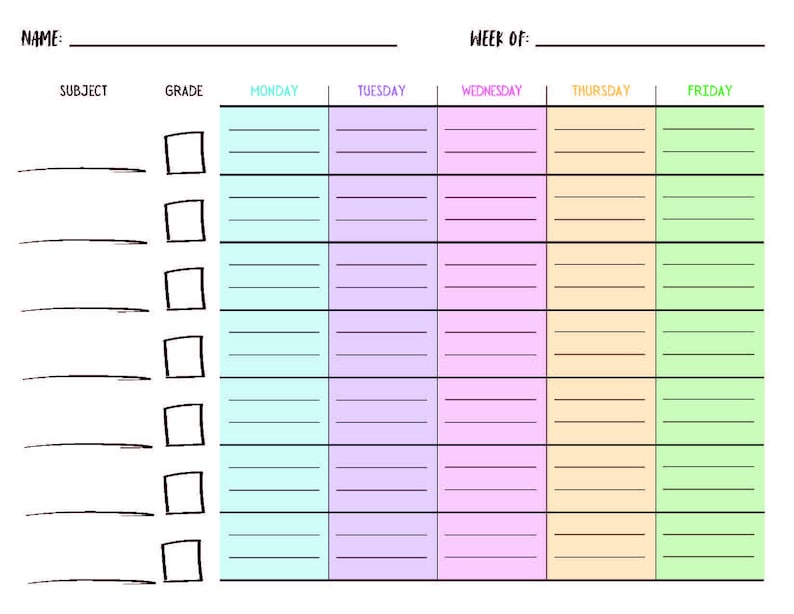 ADHD Student Planner: Pastel Weekly Class Organizer (printable PDF) - Etsy