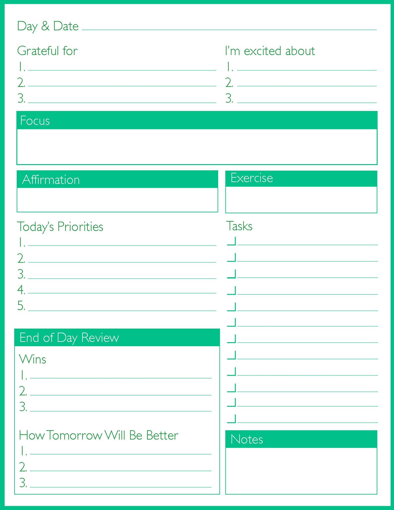 Modern Green Productivity Planner for Print or Digital to Organize Your ...
