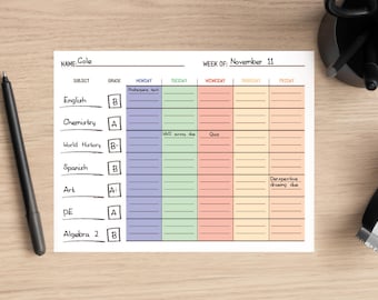 ADHD Pastel Student Planner: Executive Functioning Weekly Class ...