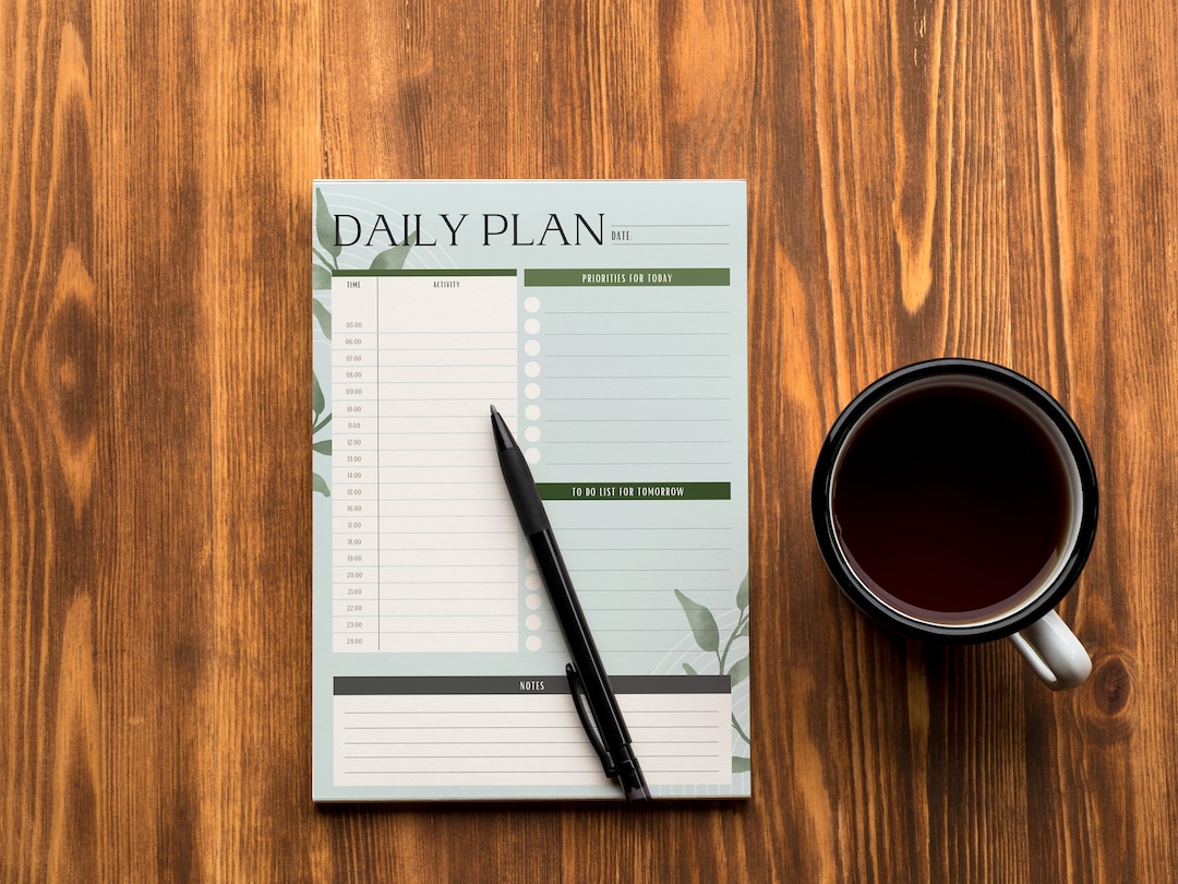 Blue & Green Leafy Daily Planner – Printable A4 Template (PDF) - Etsy