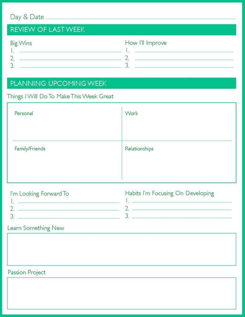 Modern Green Productivity Planner for Print or Digital to Organize Your ...