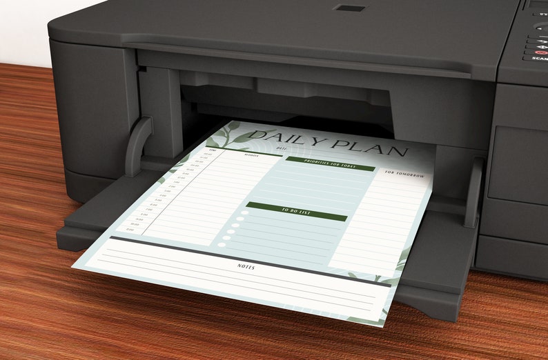 A4 Blue and Green Leafy Daily Planner - Printable Template - Priorities ...