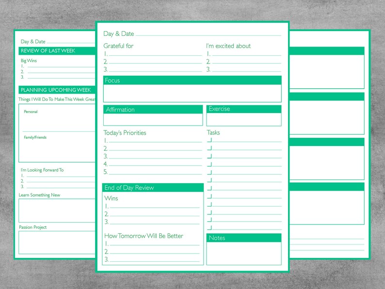Modern Green Productivity Planner for Print or Digital to Organize Your ...