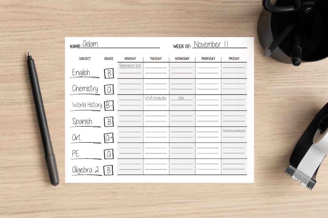 Adhd-friendly Student Planner: Executive Functioning Weekly Class ...