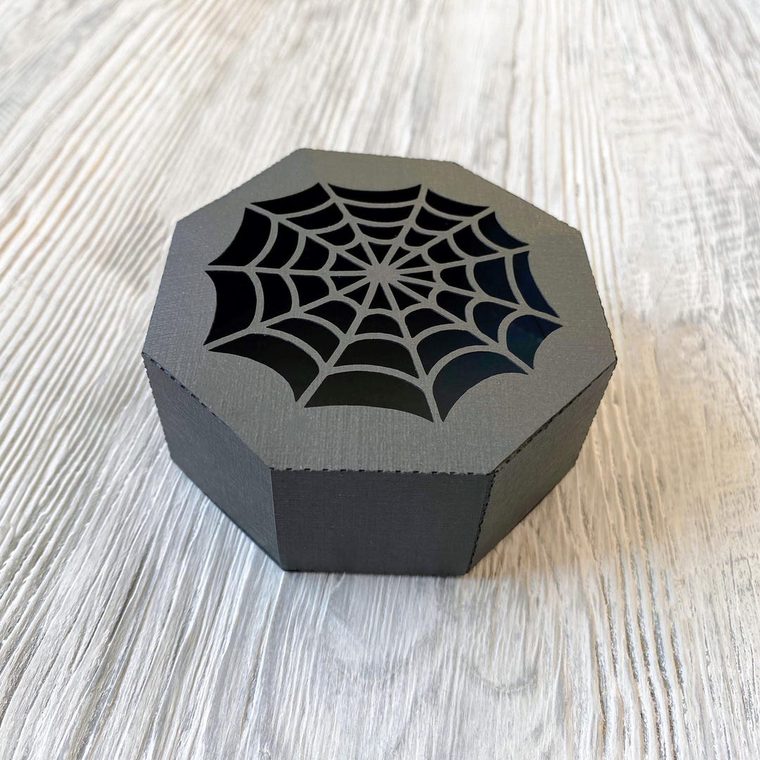 Halloween Octagonal Gift Box Template With Spider Web and Lid Svg ...