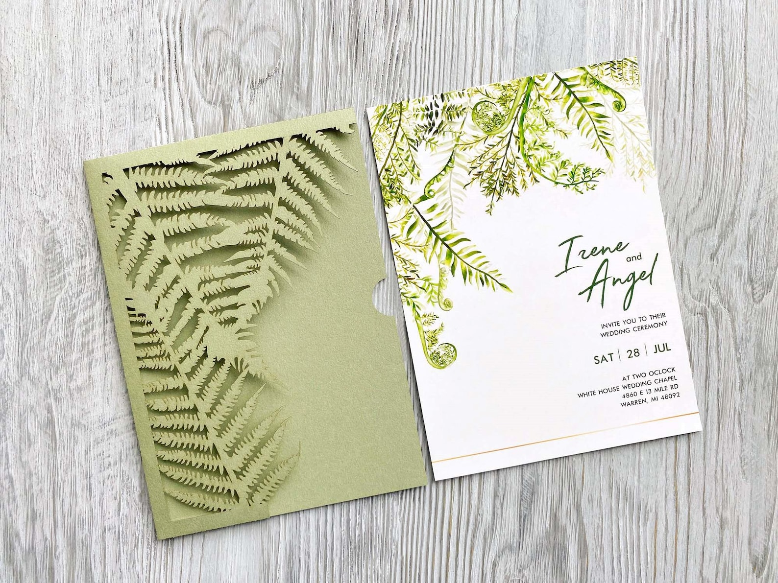 Fern Invitation Svg Template, Panel Pocket Wedding Invitation Envelope ...