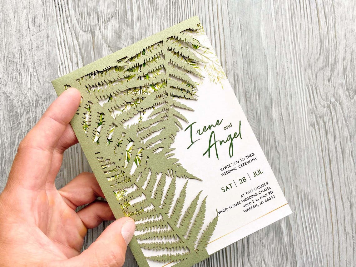 Fern Invitation Svg Template, Panel Pocket Wedding Invitation Envelope ...