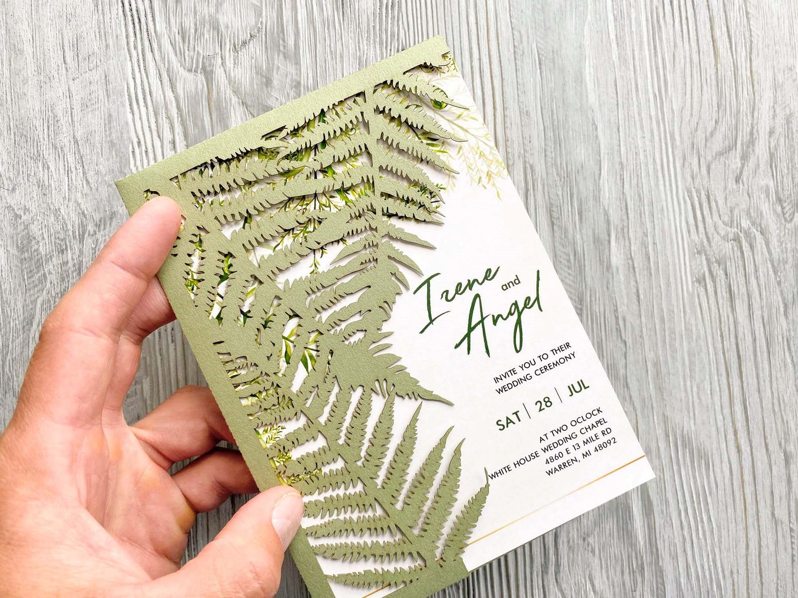 Fern Invitation Svg Template, Panel Pocket Wedding Invitation Envelope ...