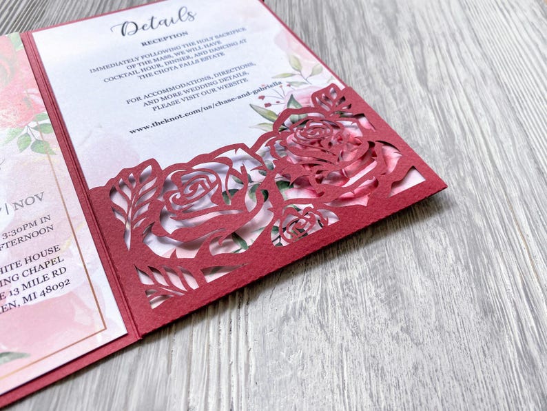 Cricut Rose Flowers Svg Wedding Invitation Template, 5x7 Tri-fold ...