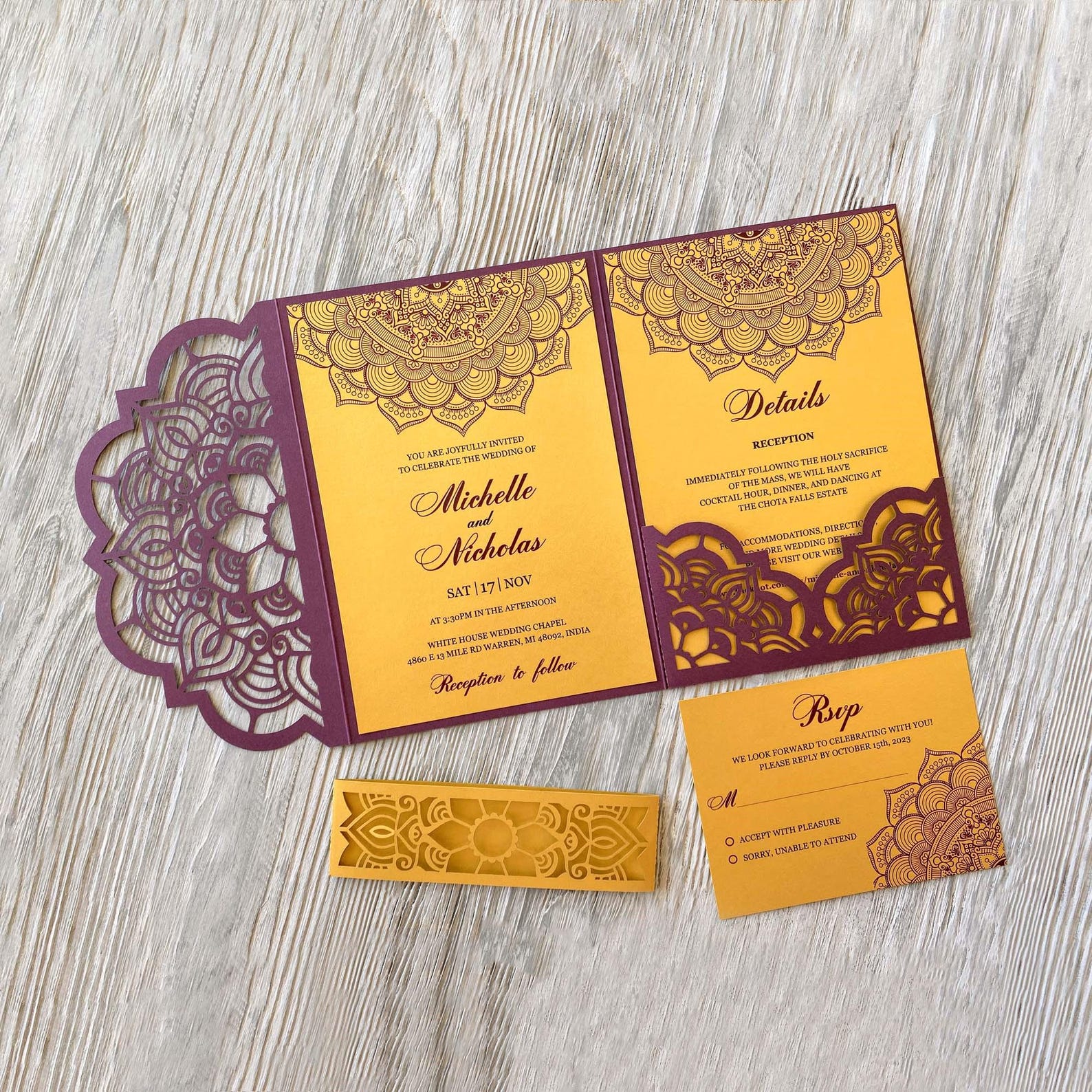 Indian Svg Wedding Invitation Template With Paisley Mandala Ornaments ...