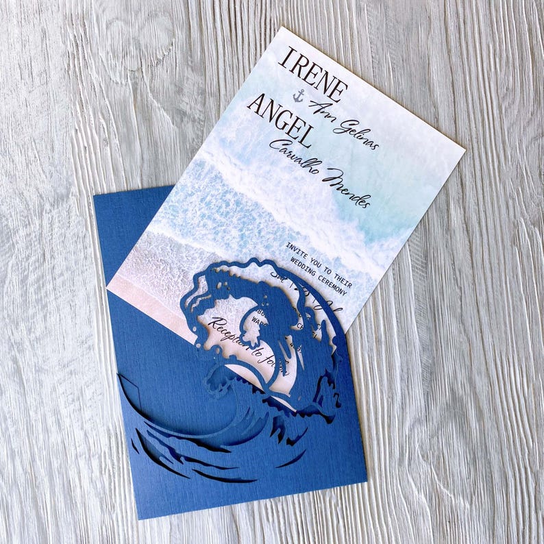 5x7 Ocean Wave Svg Invitation Cricut Template, Tropical Blue Sea Wave ...