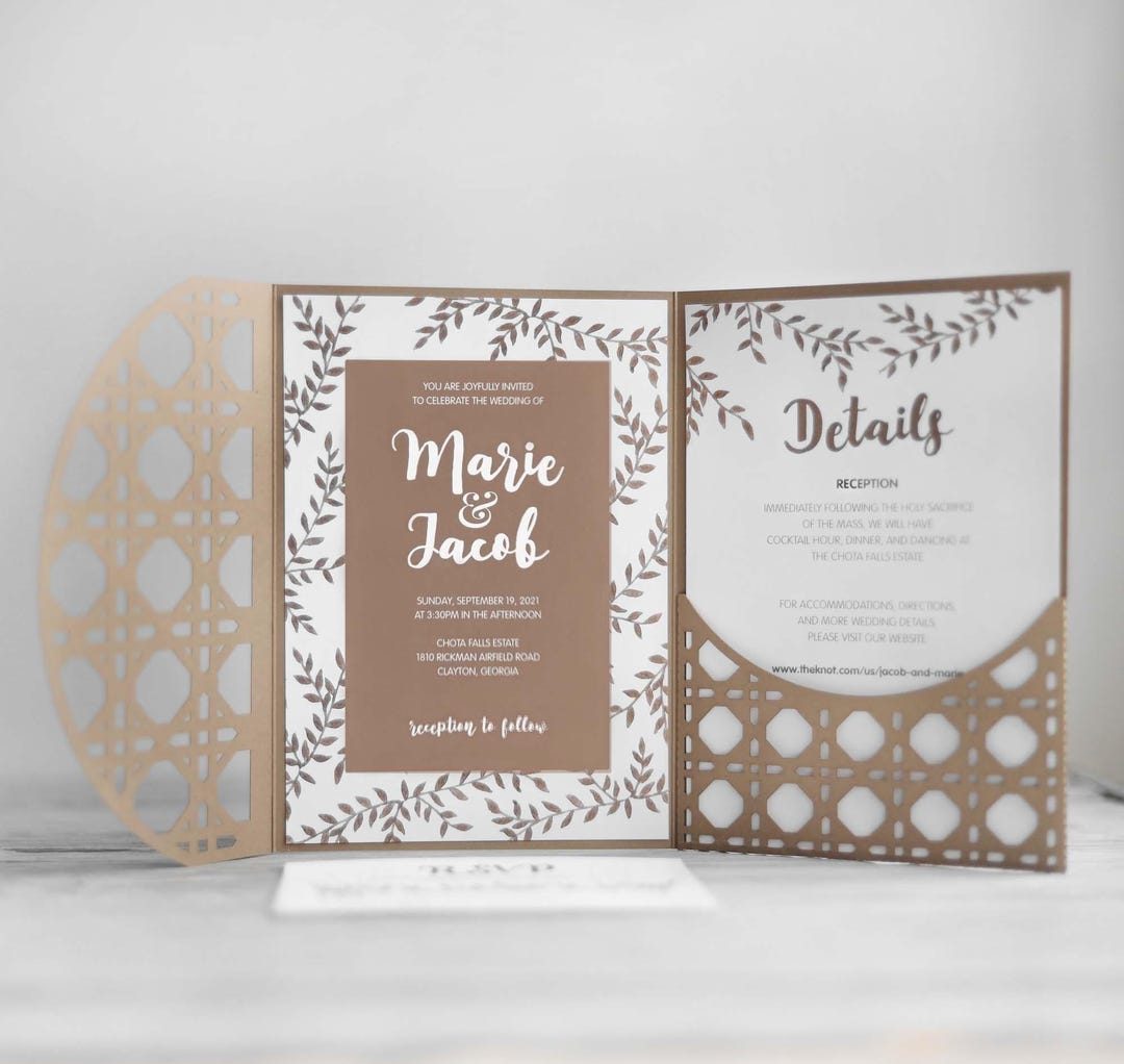 Cricut Rattan Arch Svg Invitation Template, Diy Tri-fold Pocket Wedding ...