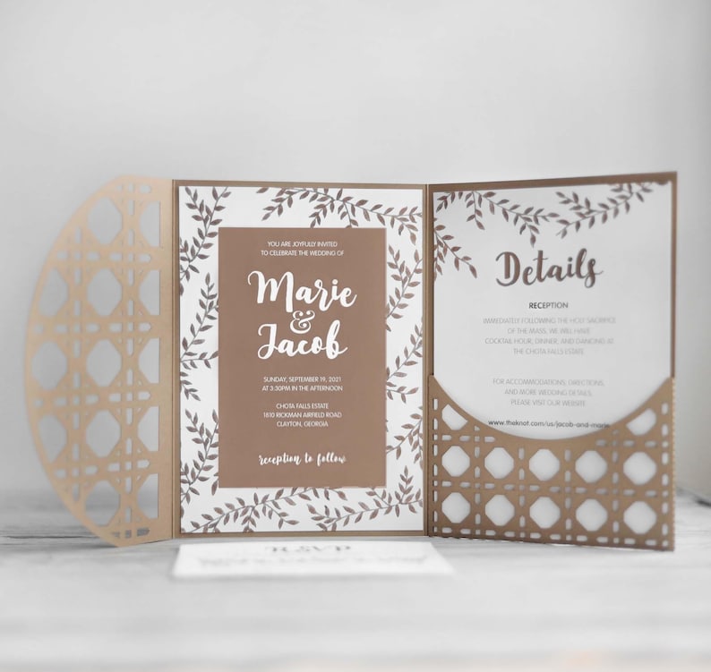Cricut Rattan Arch Svg Invitation Template, Diy Tri-fold Pocket Wedding Invitation Envelope ...
