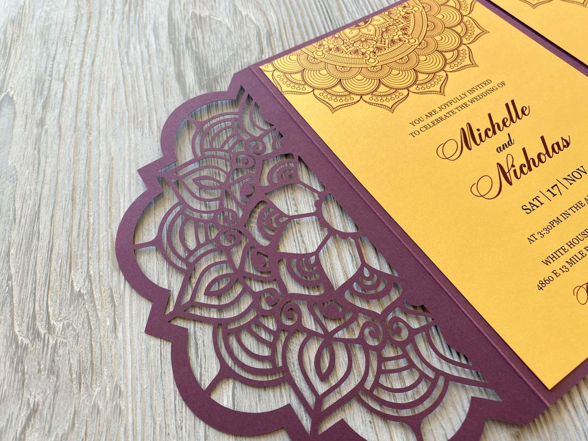 Indian Svg Wedding Invitation Template With Paisley Mandala Ornaments ...
