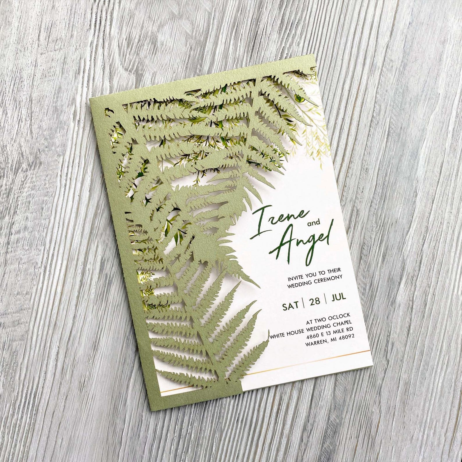 Fern Invitation Svg Template, Panel Pocket Wedding Invitation Envelope ...
