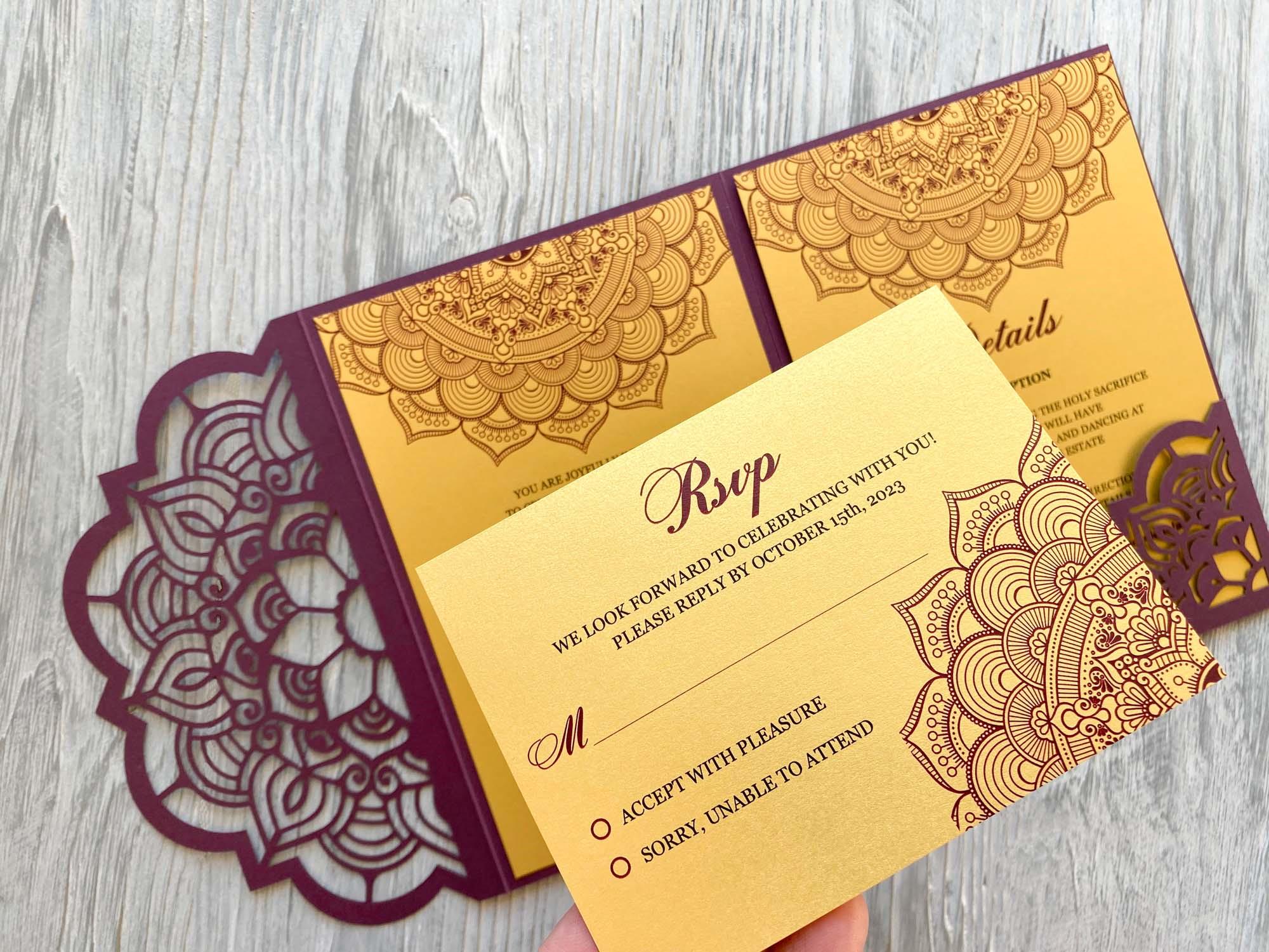 Indian Svg Wedding Invitation Template With Paisley Mandala Ornaments ...