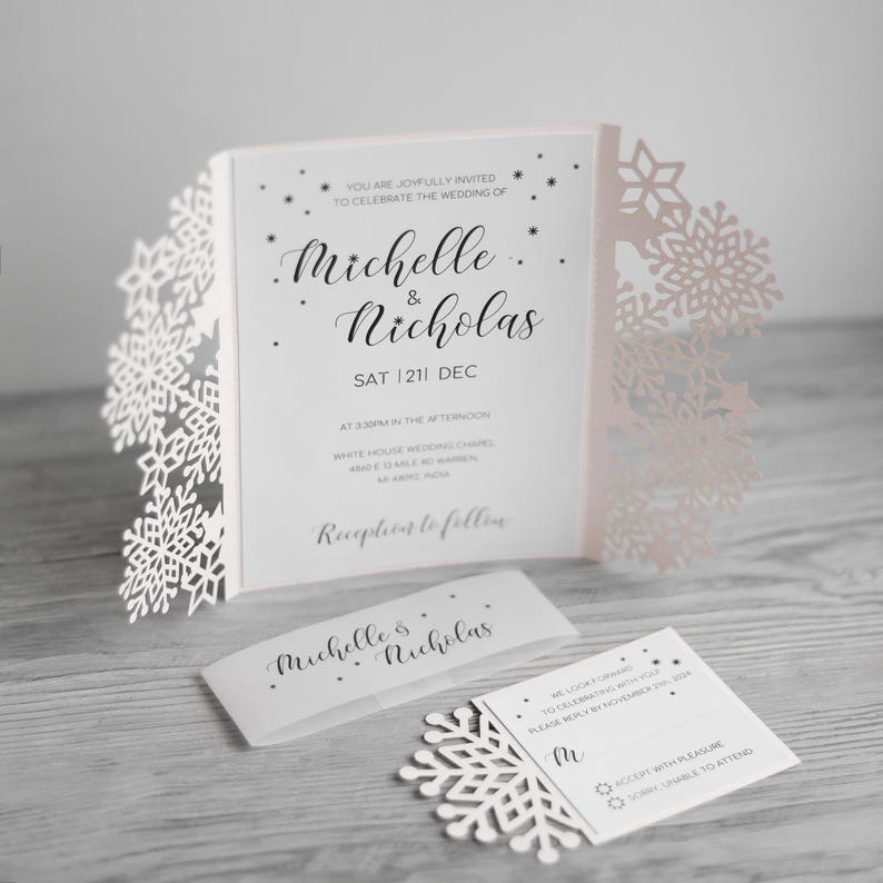 Snowflakes Invitation Cricut Template, Svg Winter Invites Gate-fold ...