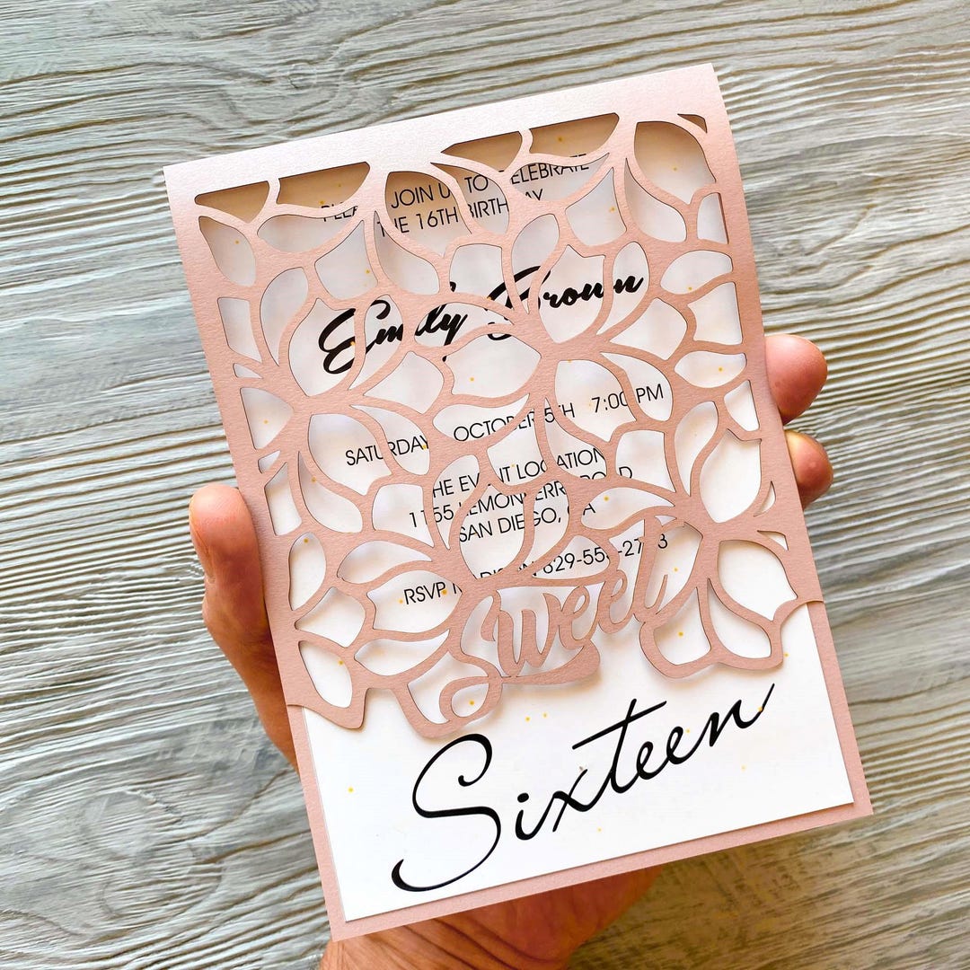 Sweet Sixteen Flower Buds 5x7 Invitation Svg Template, 16th Birthday ...