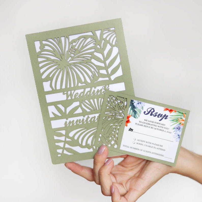 Custom Tropical Leaves Invitation Sleeve Template Svg, Diy Hawaiian ...
