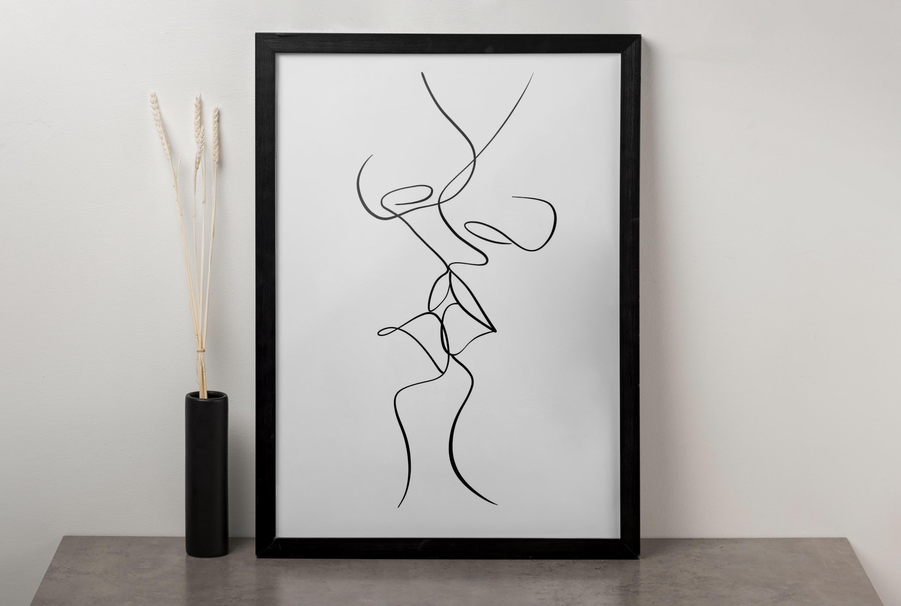 Line Art Kiss Print, Line Wall Art, Line Kiss Poster, Line Canvas, Kiss ...