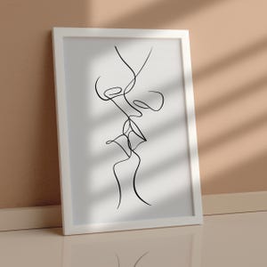 Line Art Kiss Print, Line Wall Art, Line Kiss Poster, Line Canvas, Kiss ...