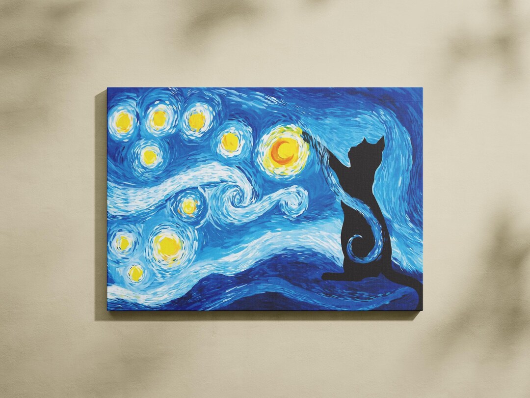 Starry Night Parody Art, Funny Cat Poster, Starry Night Print, Funny ...