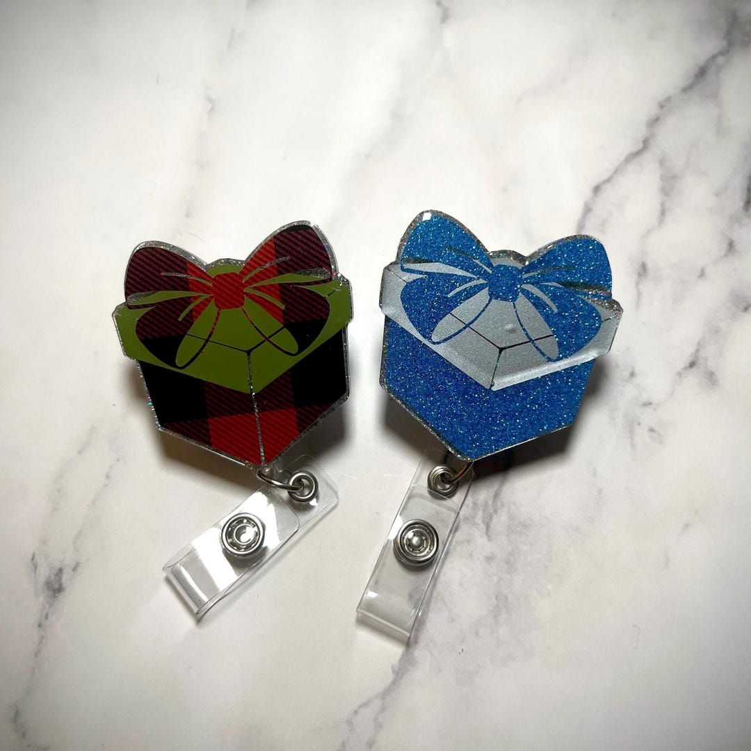 Christmas Holiday Present Resin Badge Reel | Stocking Stuffer | Gift ...