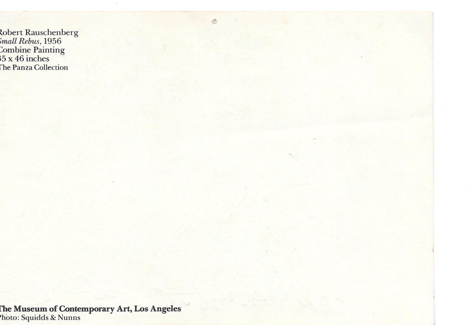Signed Robert Rauschenberg Post Card Depicting His 1956 Painting "small ...
