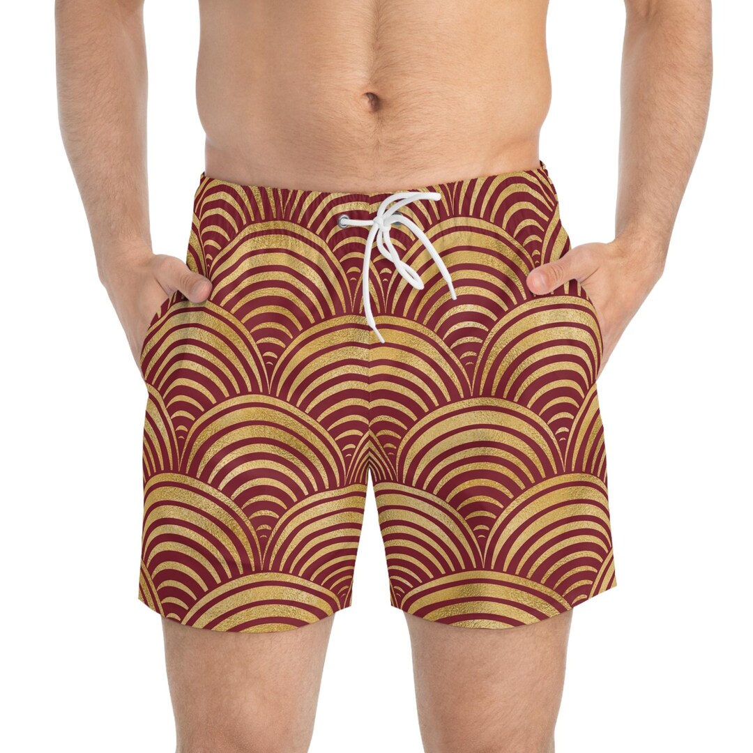 Art Deco Burgundy Accent Swim Trunks - Etsy