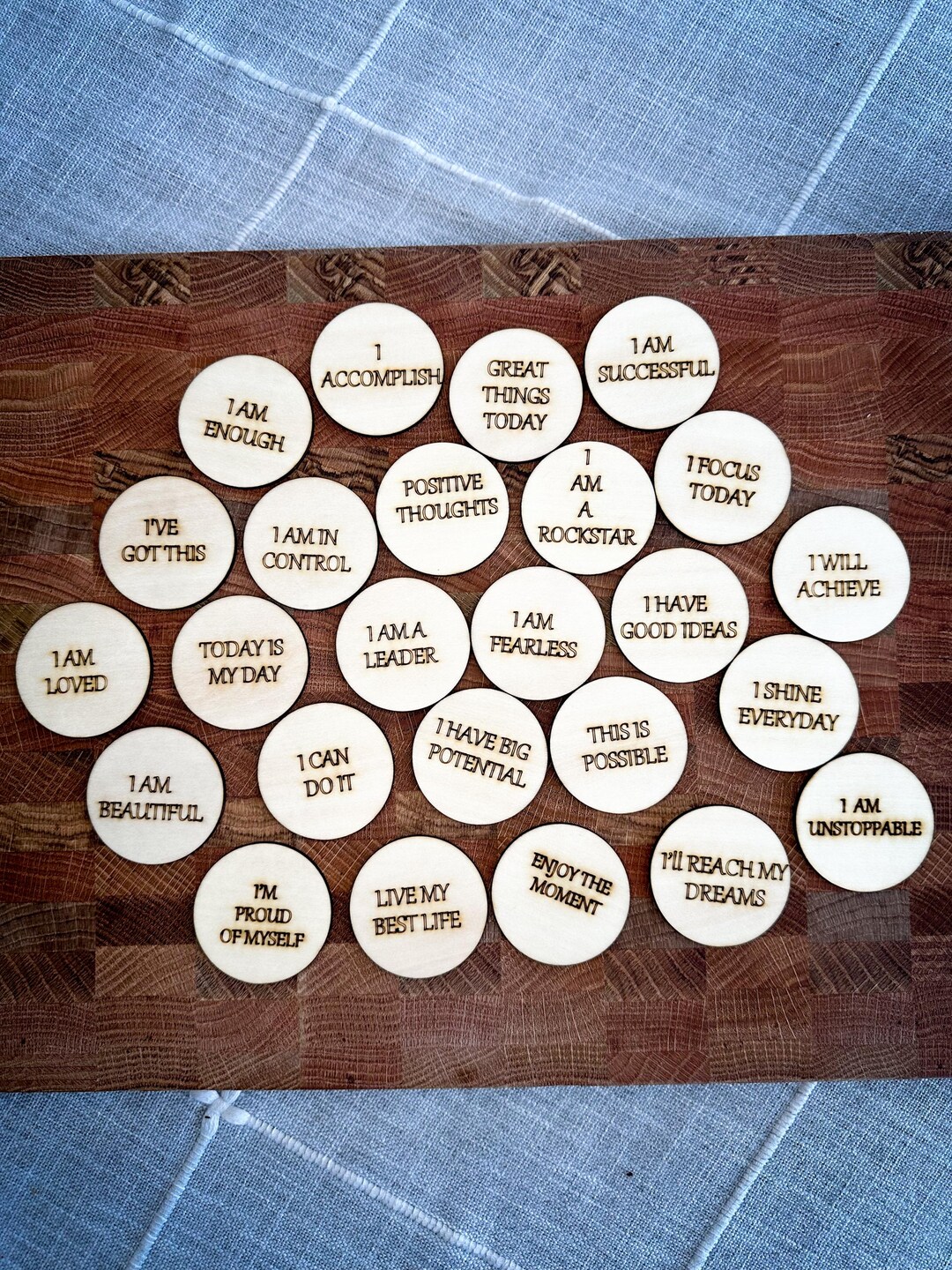 Affirmation Tokens Set of 25 Round Wood Tokens Positive Pocket Tokens ...