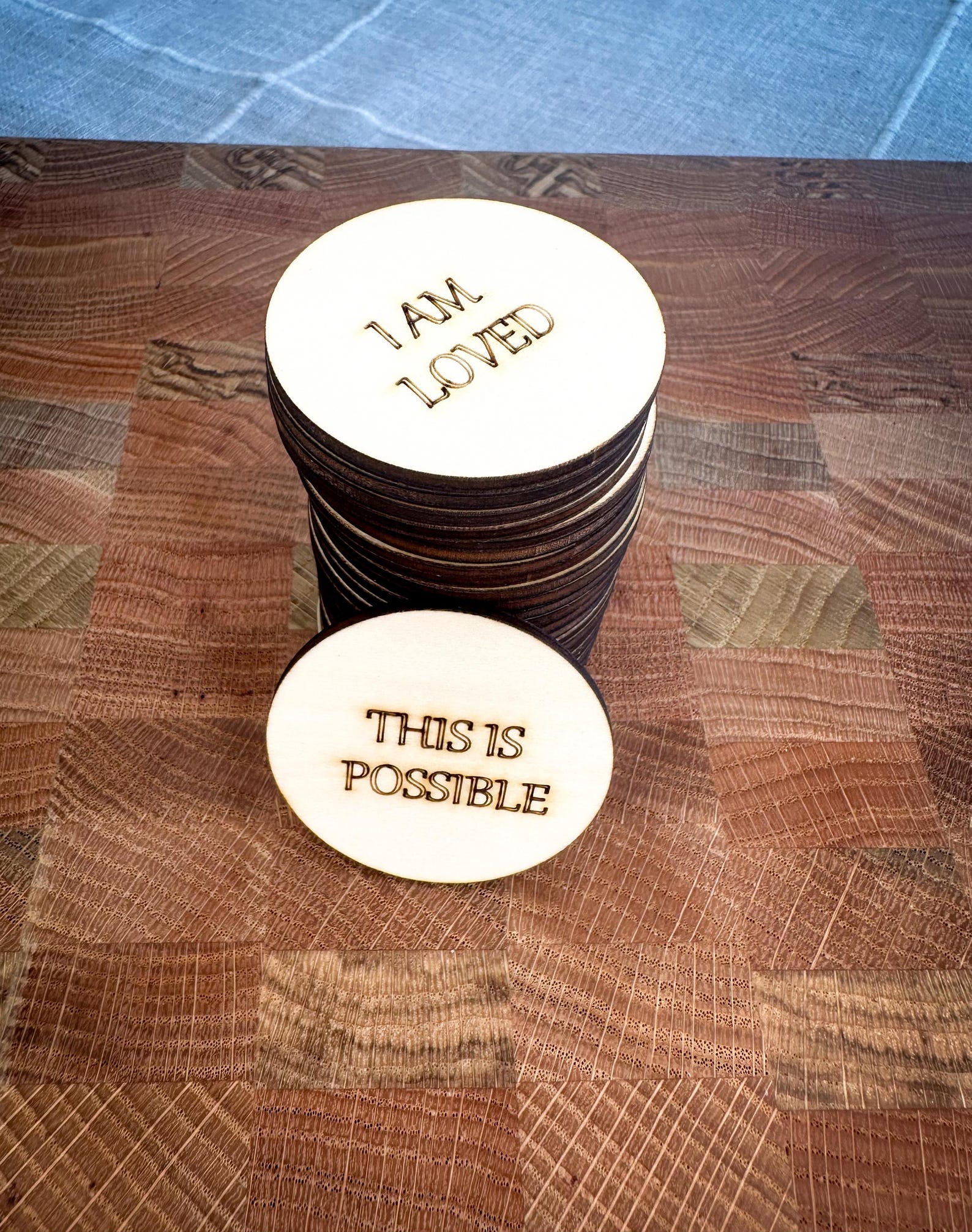Affirmation Tokens Set of 25 Round Wood Tokens Positive Pocket Tokens ...