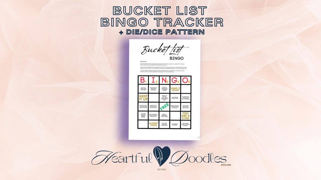 BUCKET LIST BINGO Tracker Printable Journal Page Solo Player Goal ...