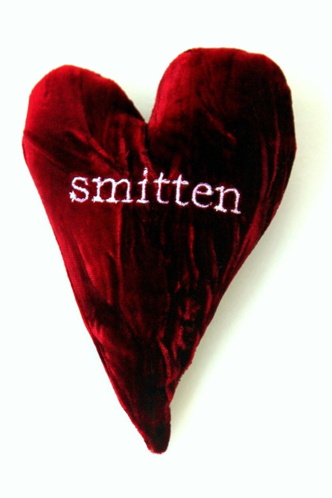 6 Inch Heart Pillow Sachet - 'smitten' Embroidered Sentiment Crushed ...