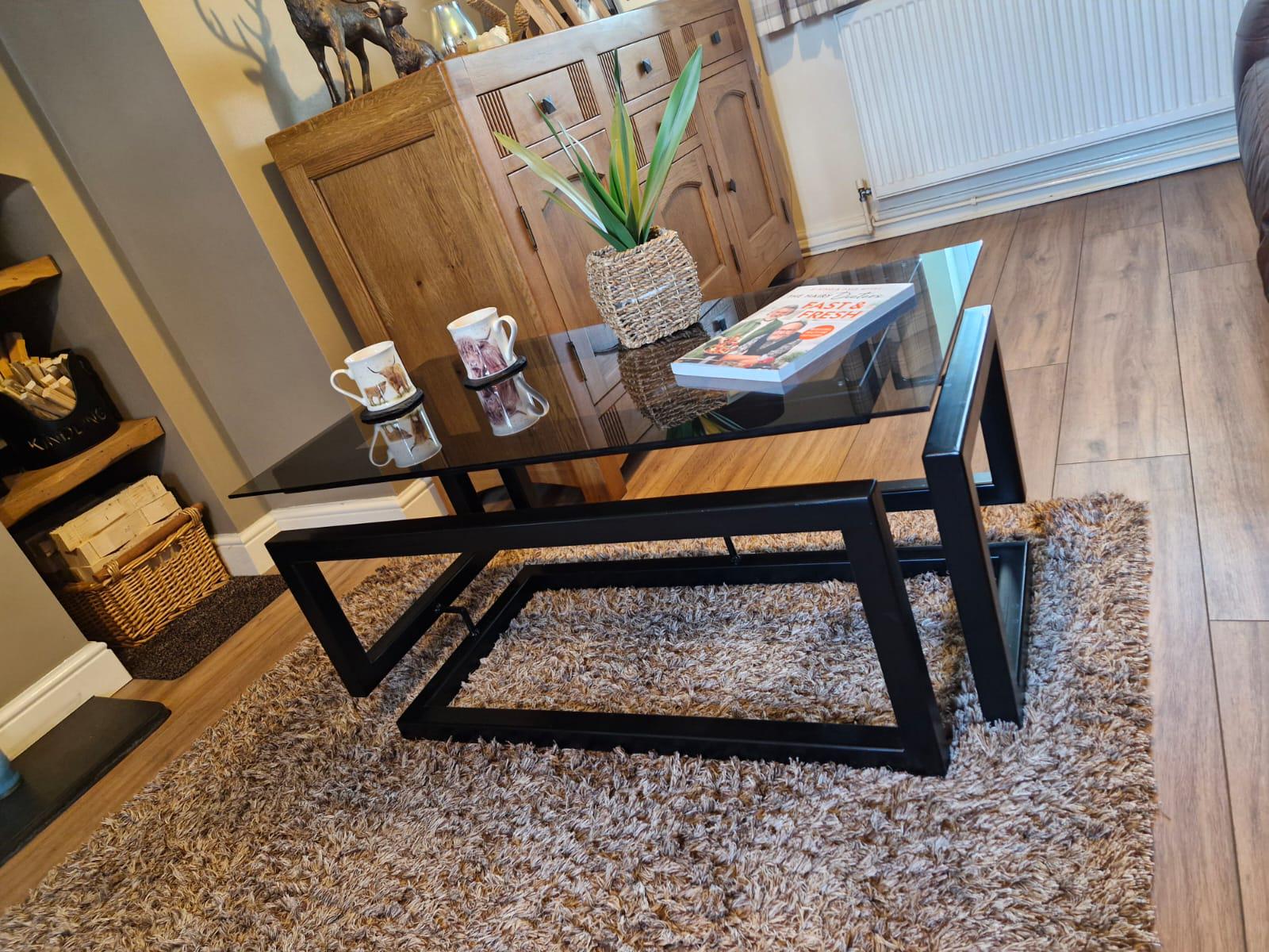 Black Infinity Coffee Table With Grey Tint Glass Top - Etsy