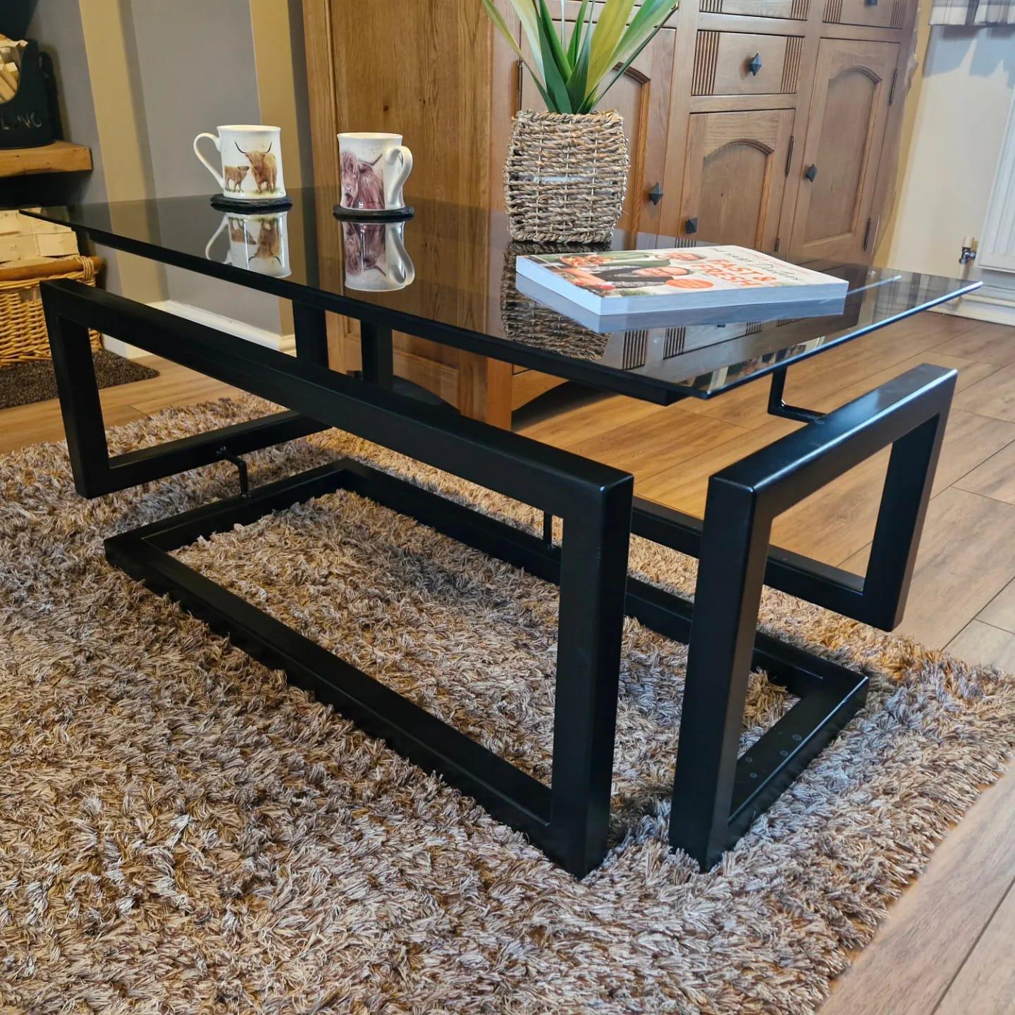 Black Infinity Coffee Table With Grey Tint Glass Top - Etsy