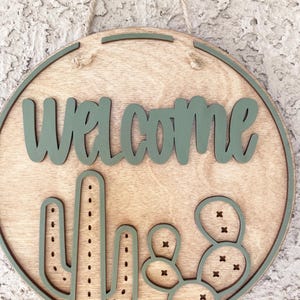Cactus Welcome Sign: Engraved Wood Front Door Decor - Etsy