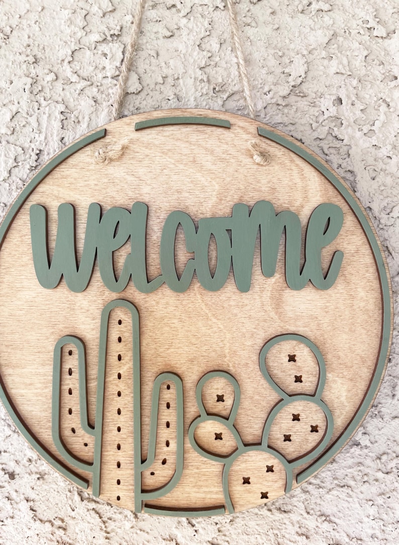 Cactus Welcome Sign: Engraved Wood Front Door Decor - Etsy