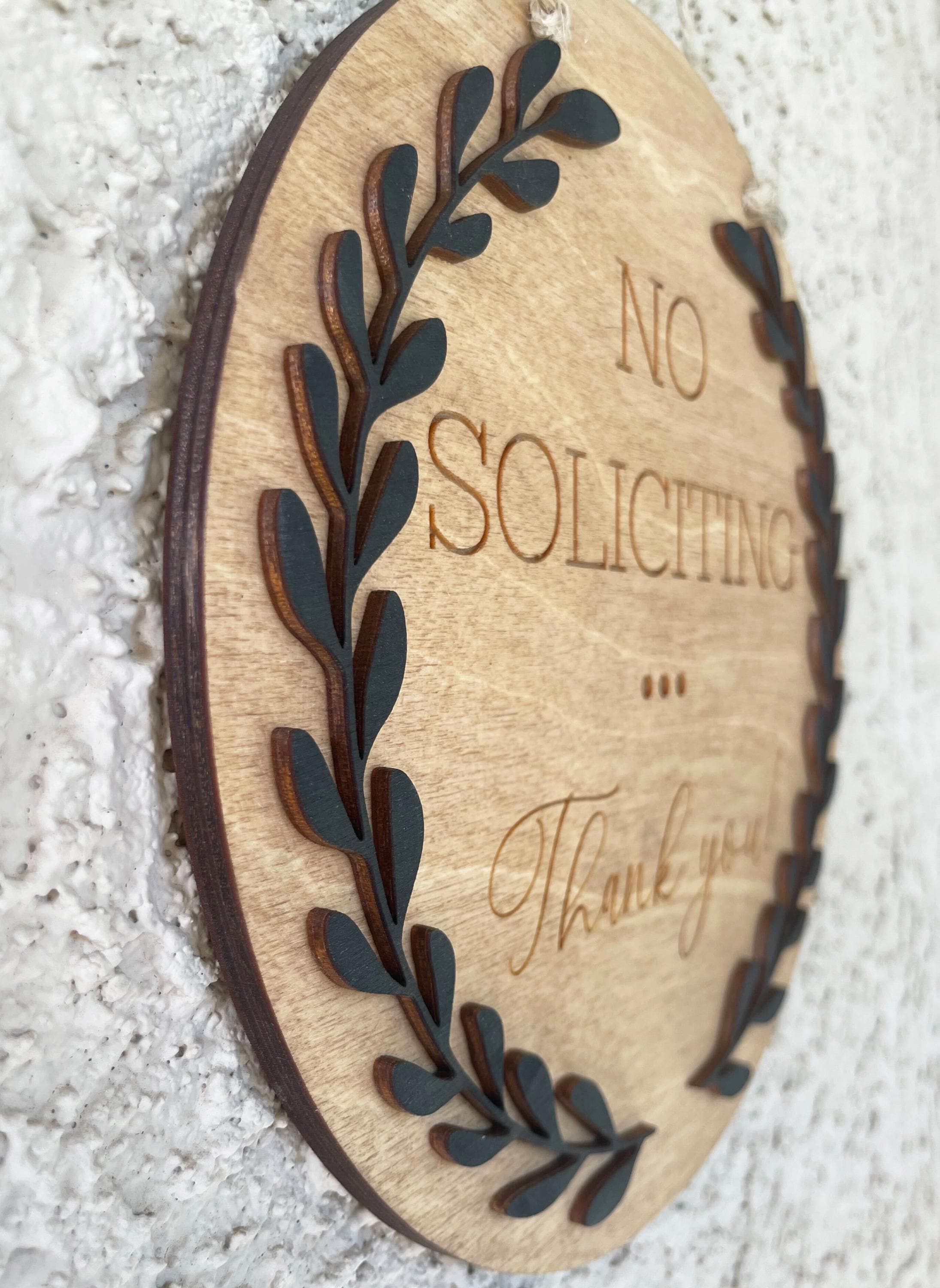 Polite No Soliciting Sign, Pretty Engraved Wood Hanging Porch Front ...