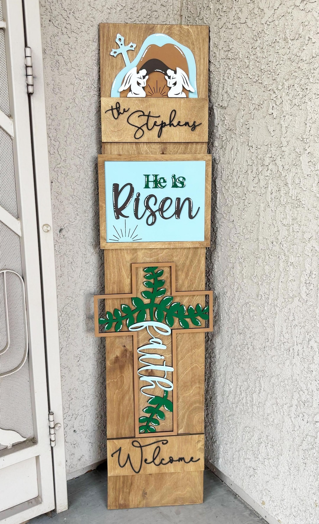 Easter Cross Porch Leaner: Interchangeable 'he is Risen' Wood Sign - Etsy