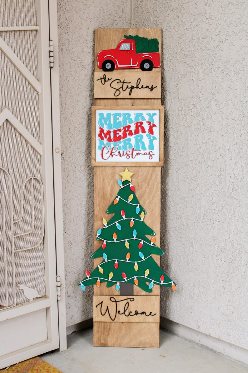 Christmas Porch Leaner Interchangeable Seasonal Inserts, Wood Front ...