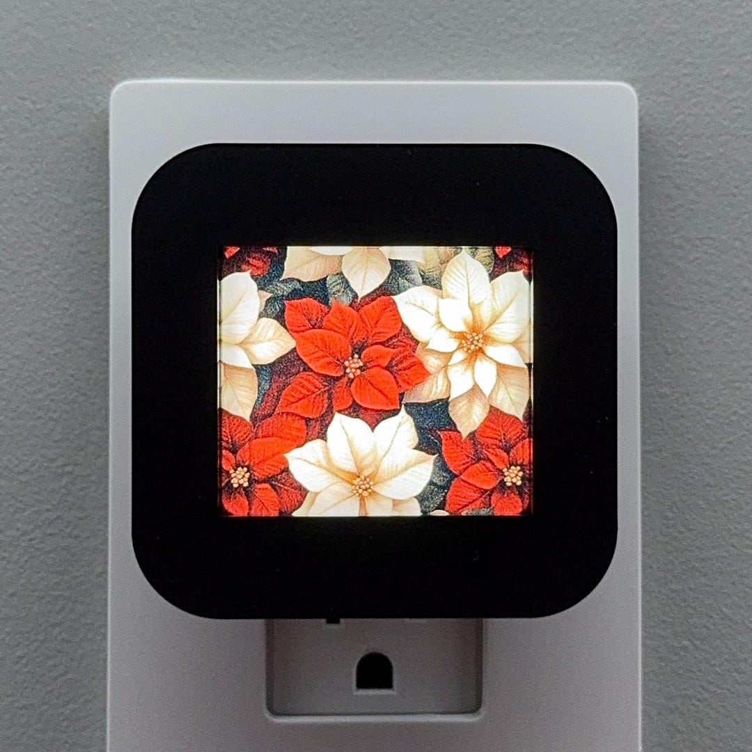 Red and White Christmas Poinsettia Night Light, Colorful Holiday Xmas ...