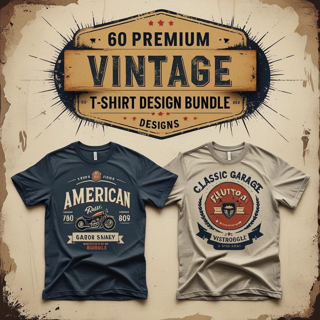 60+ Retro T-shirt Designs | Vintage Graphics Bundle (digital Download ...