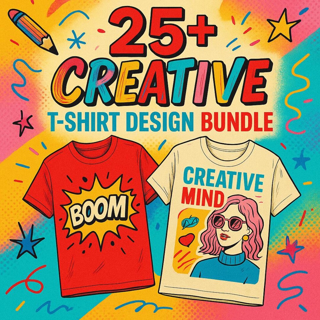 Pop Art T-shirt Design Bundle | Retro, Hand-drawn Graphics (EPS, JPG ...